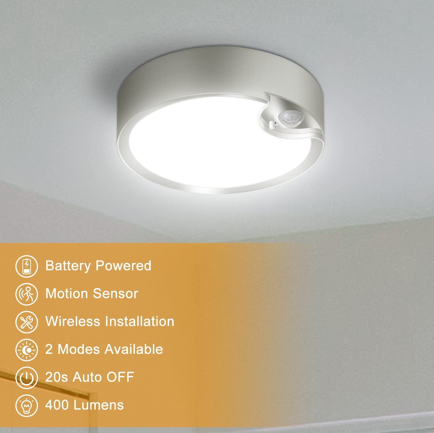 Motion Sensor Ceiling Lights Indoor - Battery Operated Ceiling Light