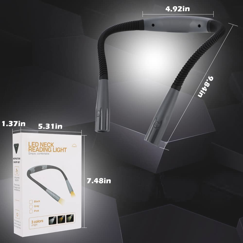 Neck Reading Light | Rechargeable 80+ Hours | 3 Colors & 6 Brightness ...