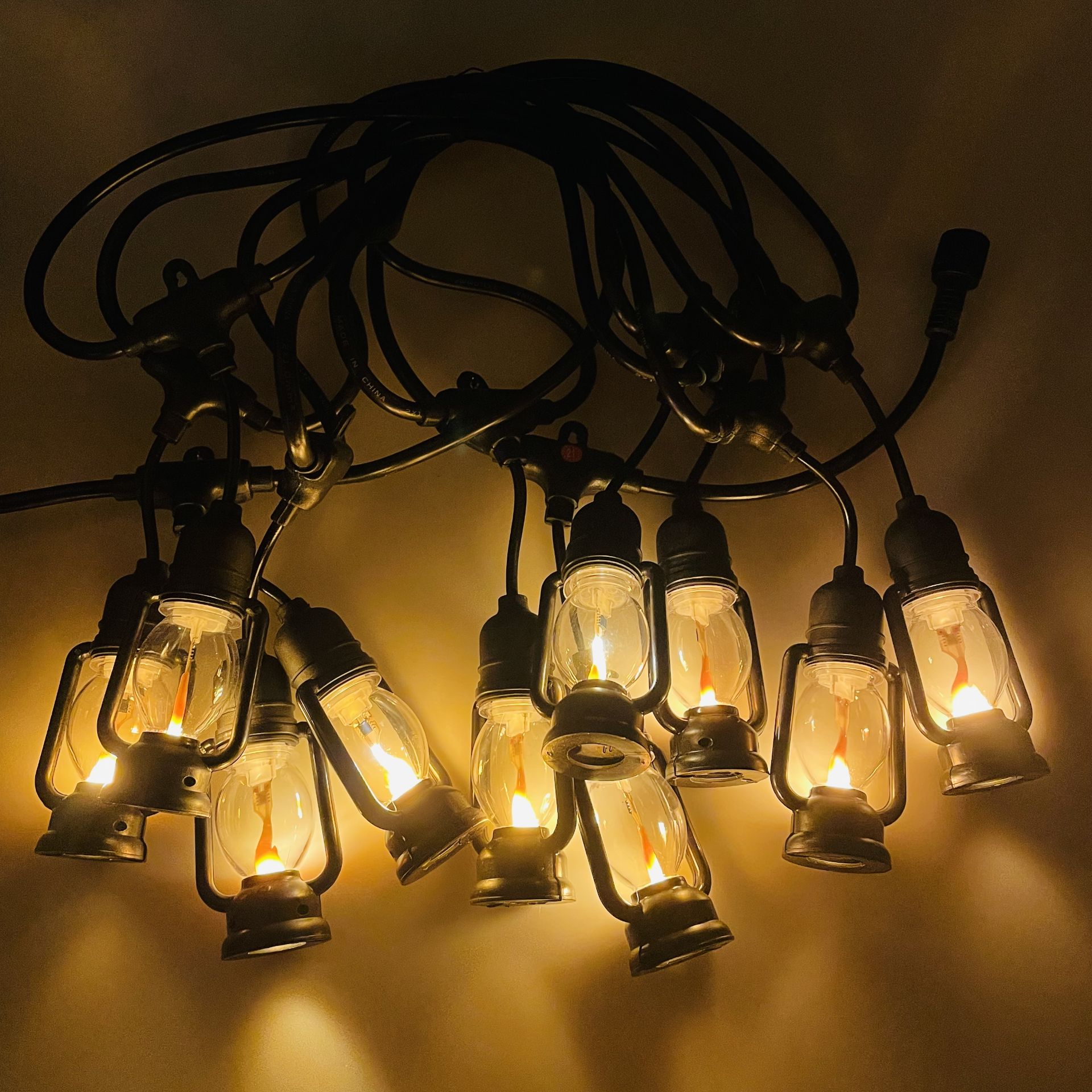 Outdoor 5M Festoon String Lights, 10 Edison Bulbs with Flame Effect ...