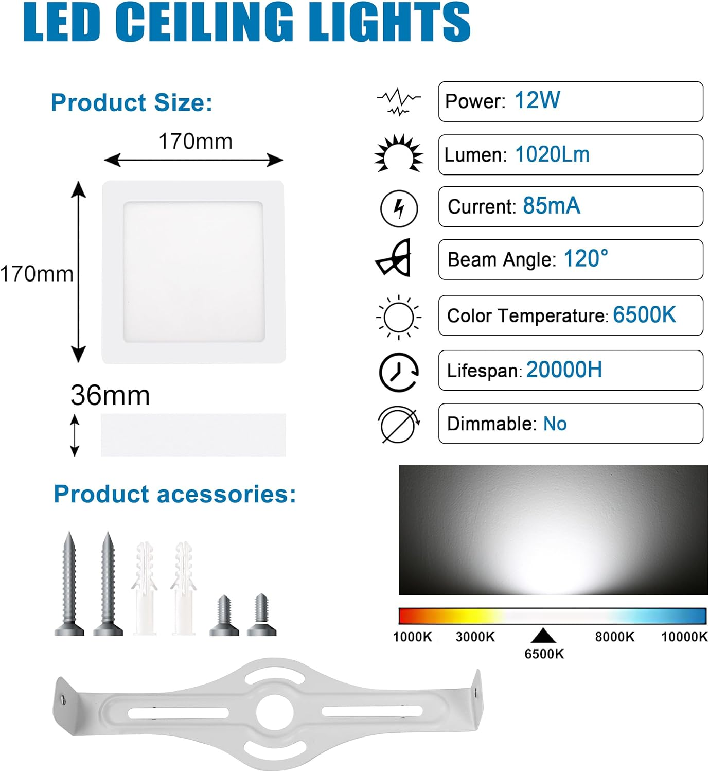 LED Ceiling Lights | 12W Modern Square Flush LED Ceiling