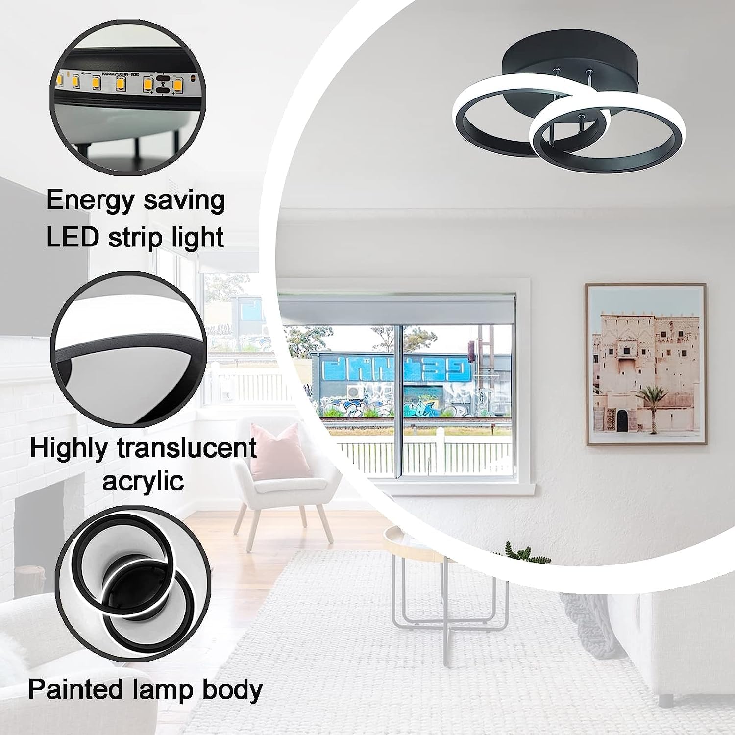 Modern LED Black Ceiling Lamp - Ceiling Lamp Shades UK
