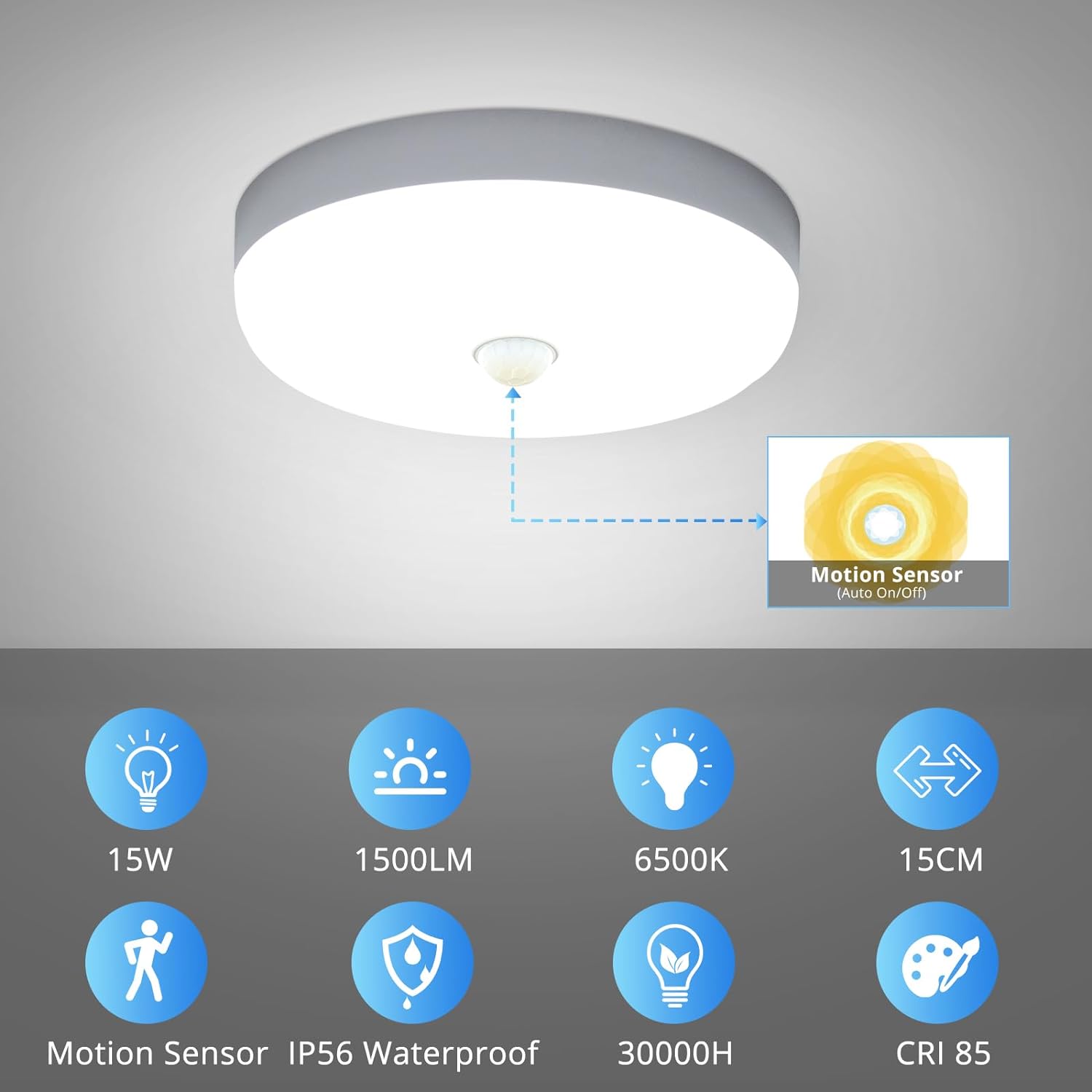 15W LED Ceiling Light with Motion Sensor