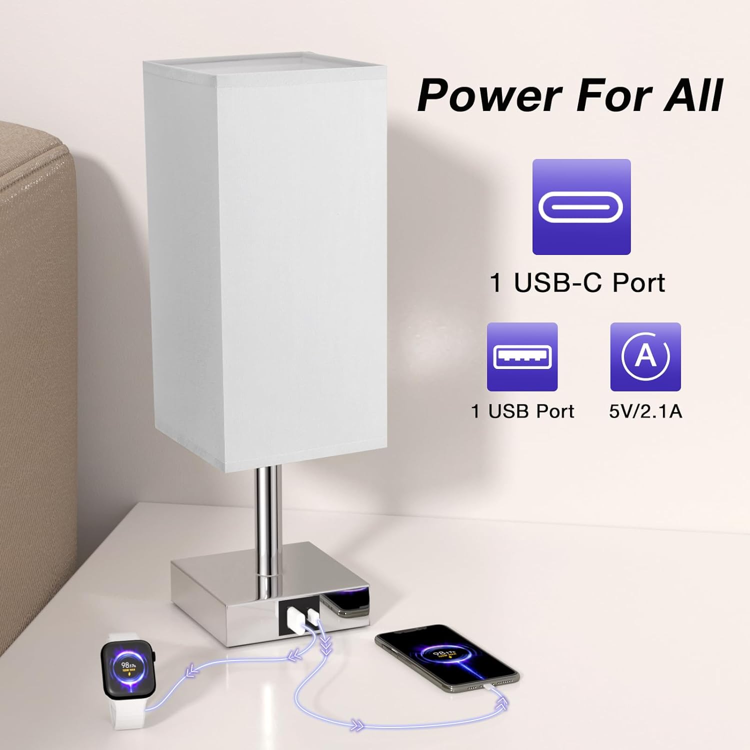 Touch Control Bedside Lamps with USB & AC Charging Ports