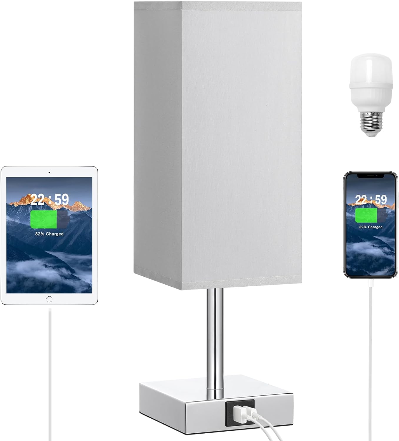 Touch Control Bedside Lamps with USB & AC Charging Ports