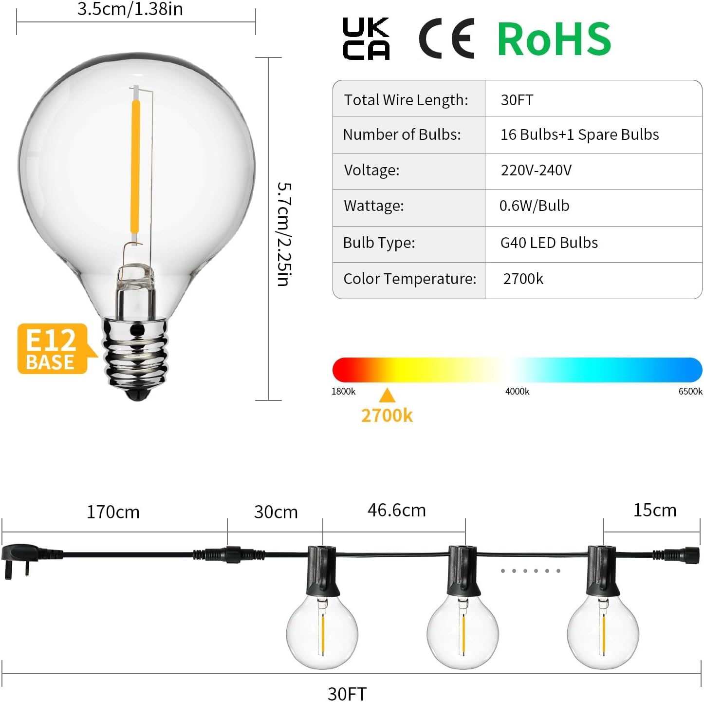 LED Outdoor String Lights Mains Powered with Plastic Bulbs