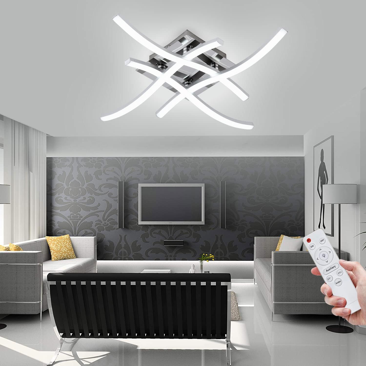 Modern Curved LED Ceiling Light with Remote Control