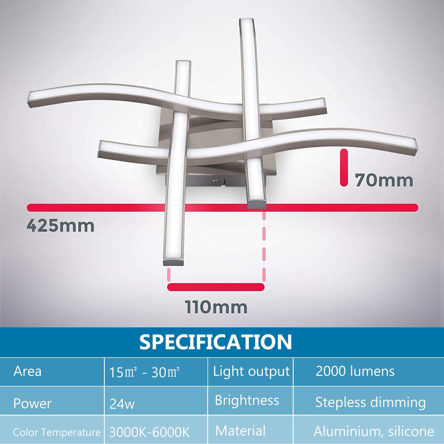 Modern Curved LED Ceiling Light with Remote Control