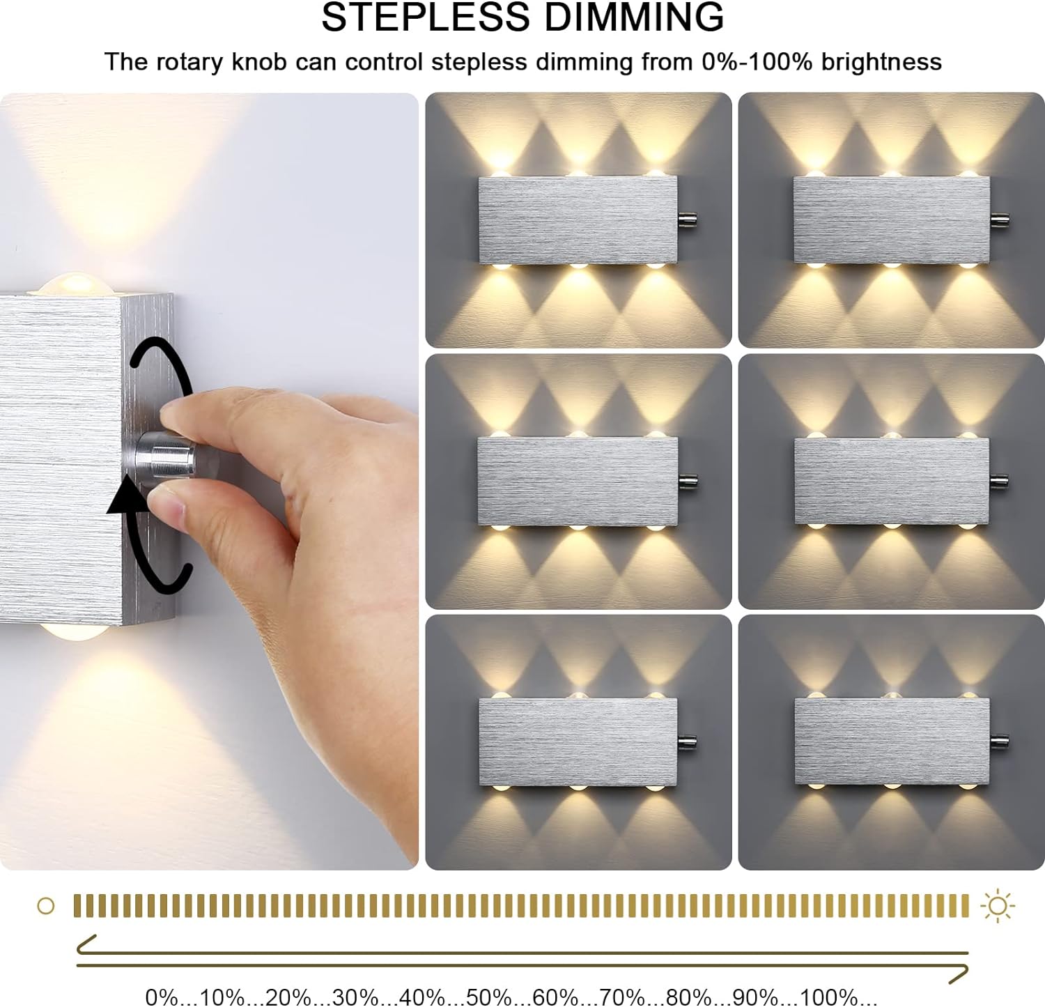 Led Wall Light With Switch Indoor Stepless Dimming Wall Lamp Brushed ...