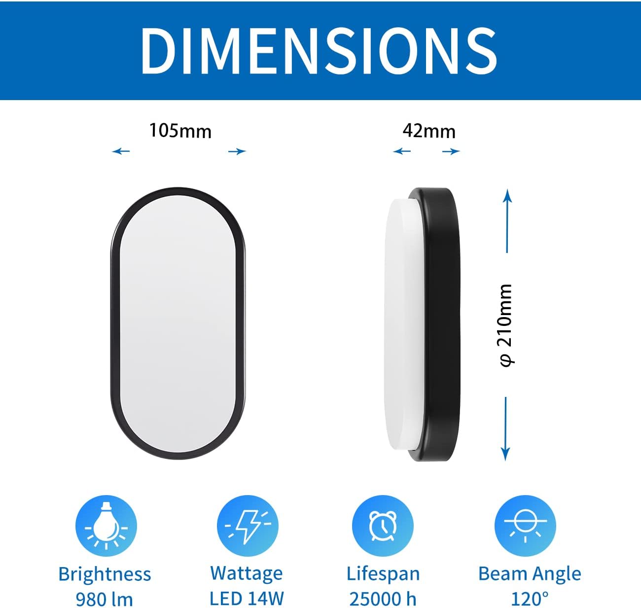 Solar Fence Lights | Black LED Oval Bulkhead Light