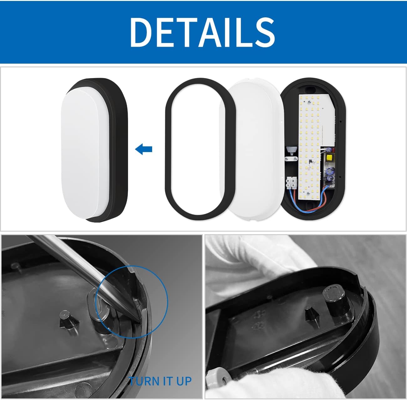 Solar Fence Lights | Black LED Oval Bulkhead Light