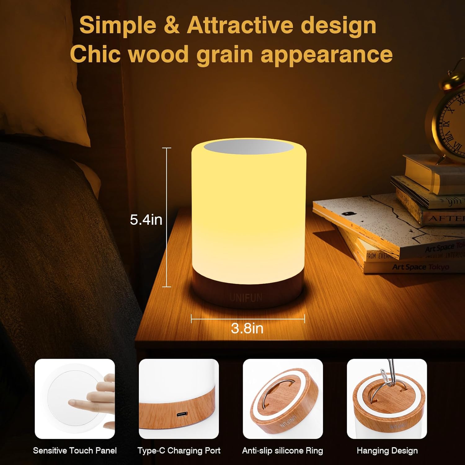 Touch Sensor Table Lamp - Dimmable Bedside Lamp with Warm White