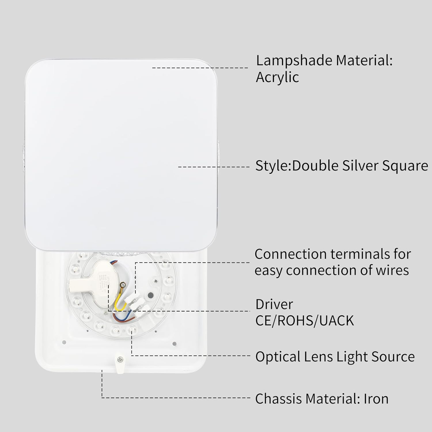 LED Ceiling Light Silver Rimmed Square | Ultra Thin Flush Mount Ceiling ...