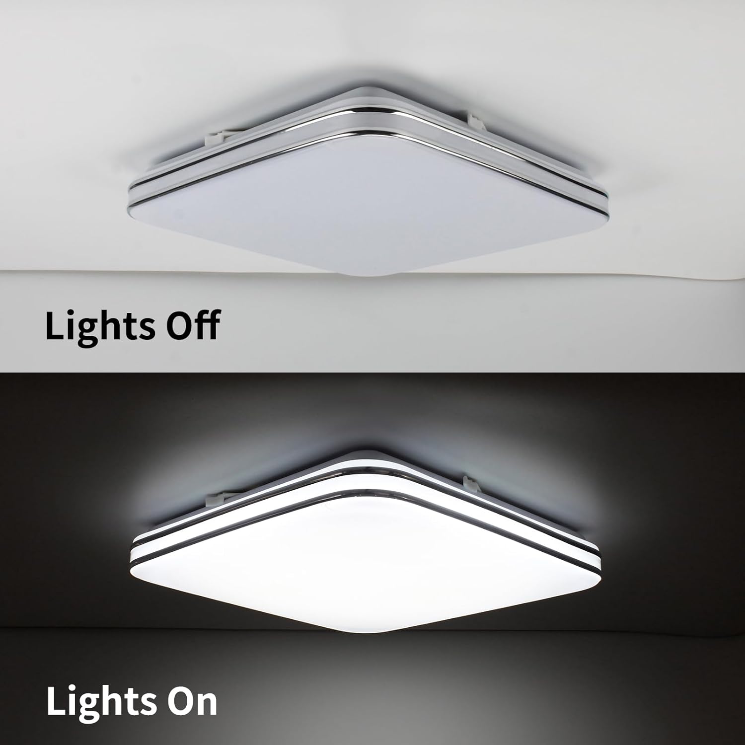 LED Ceiling Light Silver Rimmed Square | Ultra Thin Flush Mount Ceiling ...