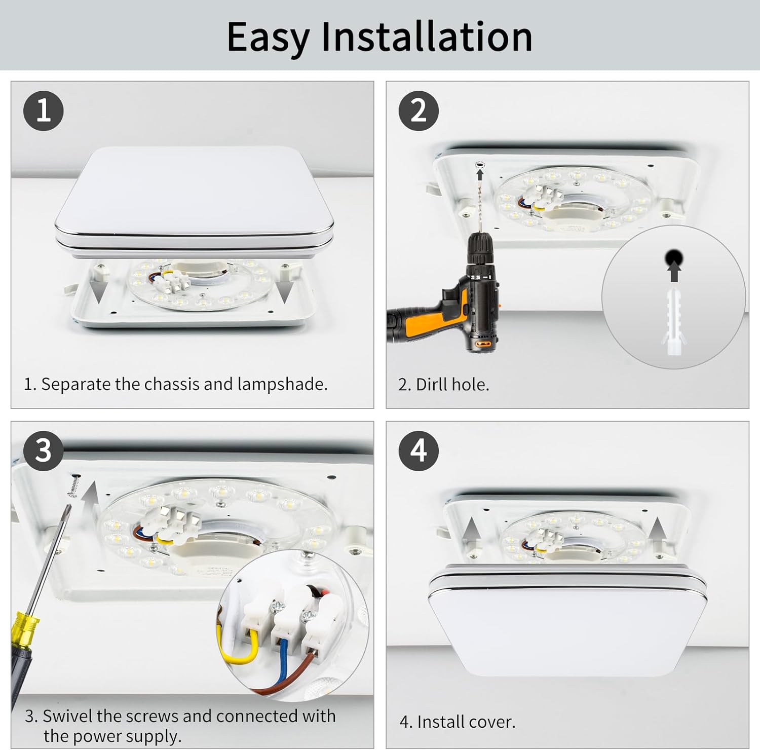 LED Ceiling Light Silver Rimmed Square | Ultra Thin Flush Mount Ceiling ...