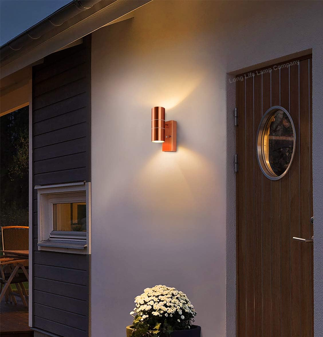 Dusk Till Dawn Sensor Copper Wall Light - Stainless Steel Up and Down Light