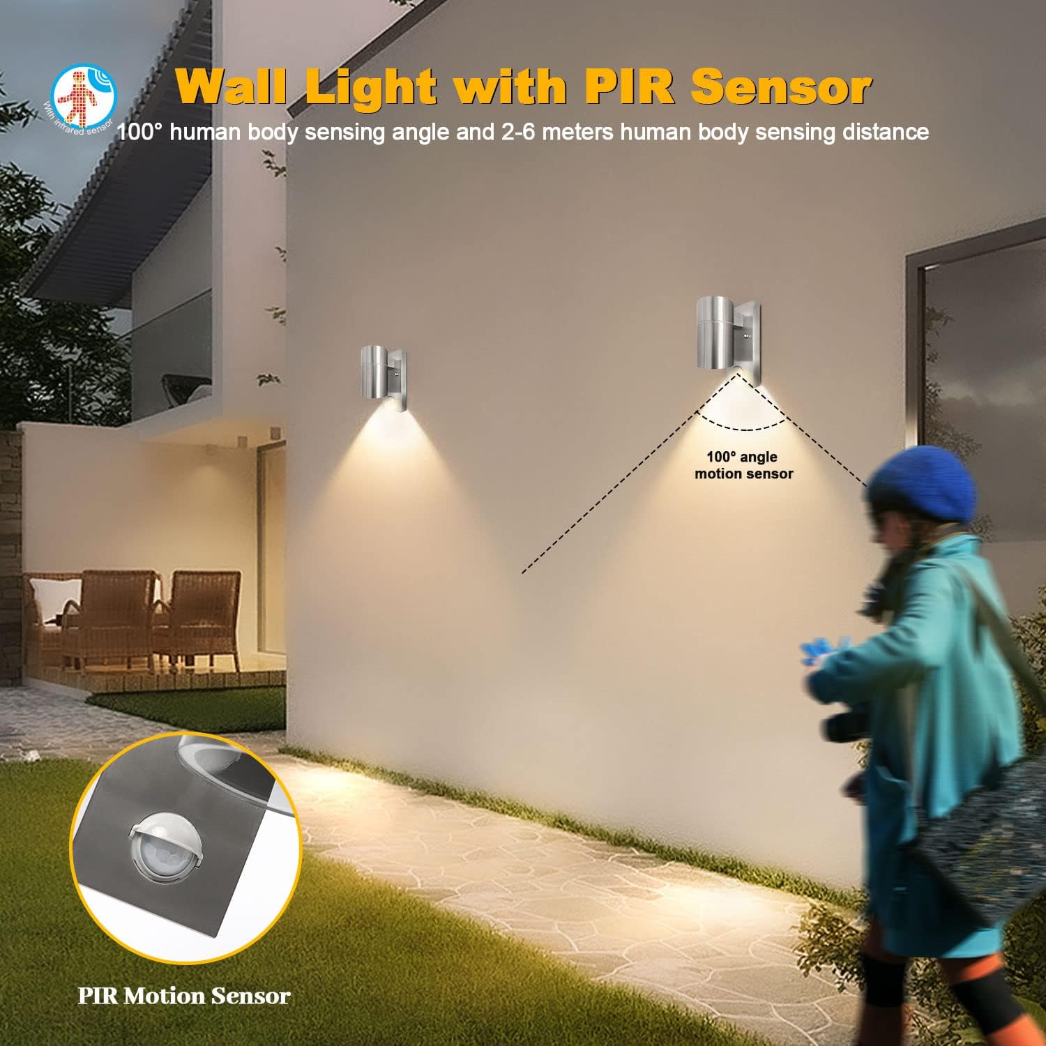 Outdoor Motion Sensor Wall Lights - Stainless Steel Downlights