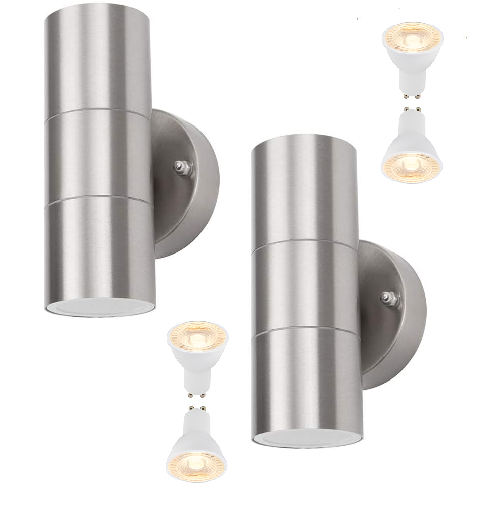 Modern Stainless Steel Up Down Wall Lights - Pack Of 2
