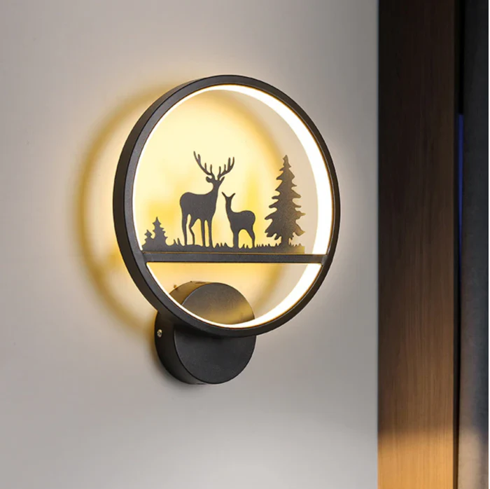 Modern LED Round Wall Lamp - 12W Three-Color Light with Deer Silhouette ...