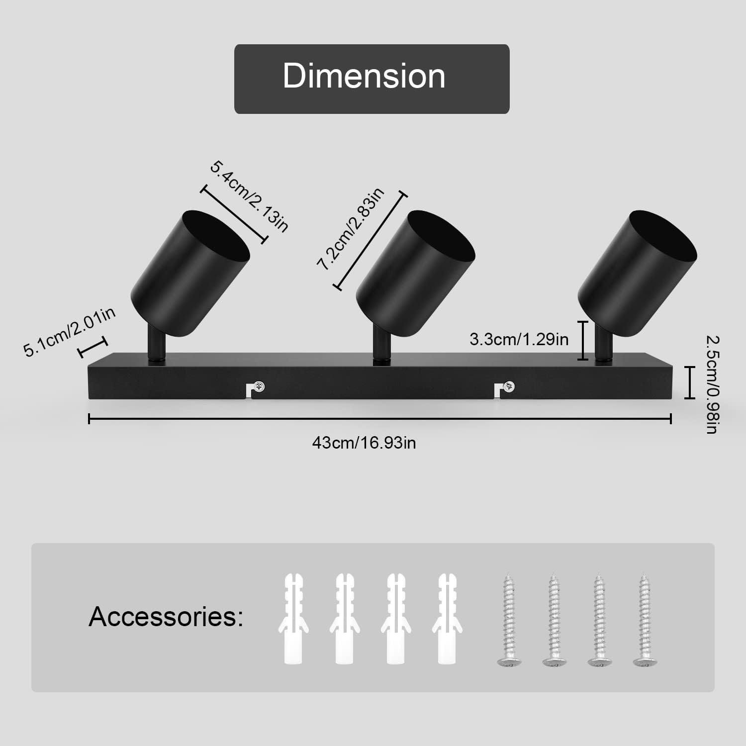 Wall Light Spotlight Indoor in Matt Black Adjustable Spot Light with ...
