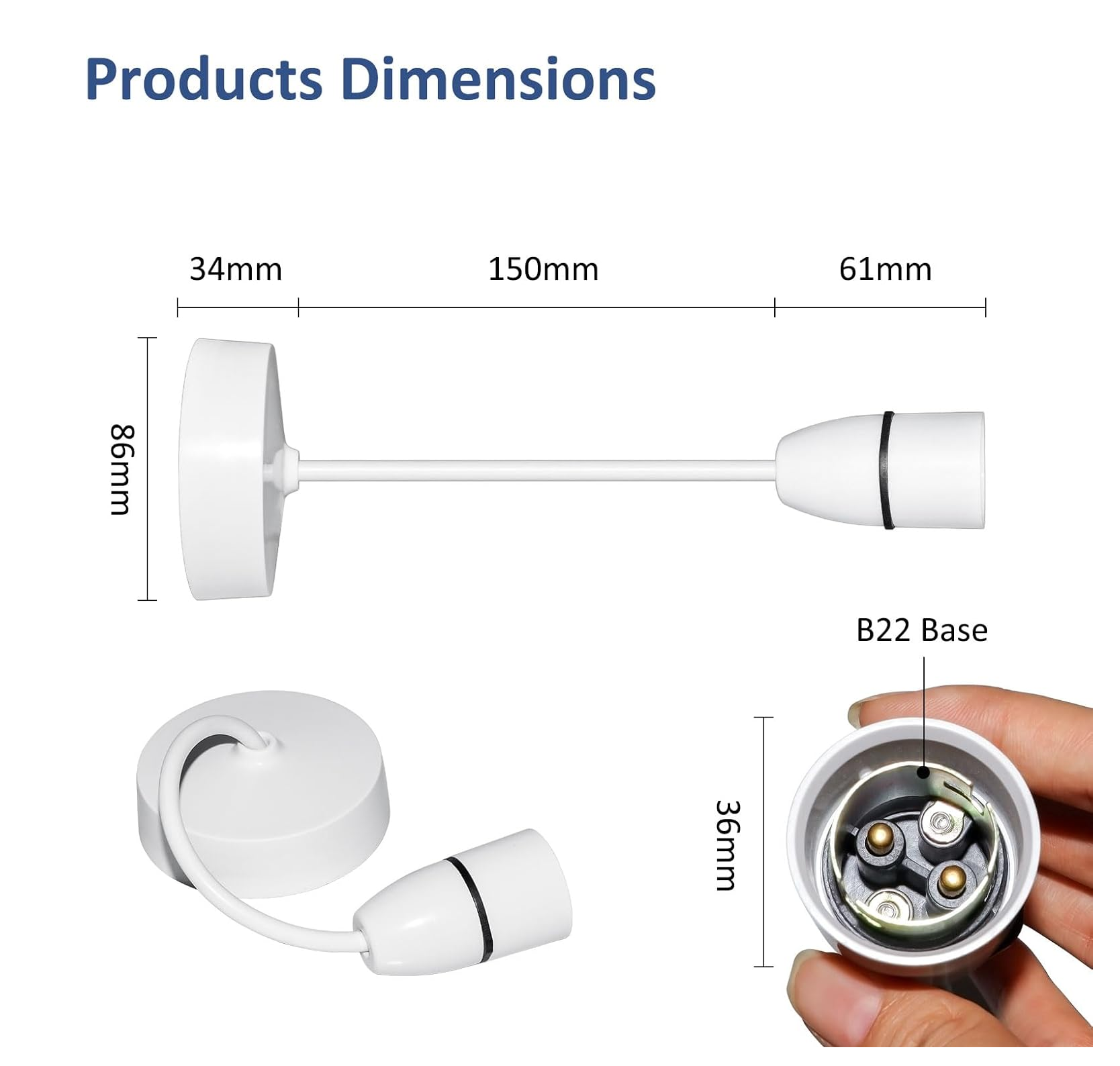 Black B22 Ceiling Rose Light Fitting – Easy Fit Pendant Lamp Holder for ...