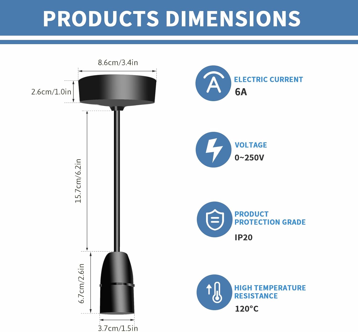 Black B22 Ceiling Rose Light Fitting – Easy Fit Pendant Lamp Holder for ...