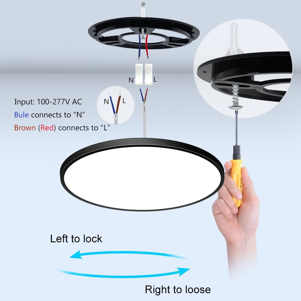 Dimmable 24W Round LED Ceiling Light Panel for Bathroom, Kitchen, and ...