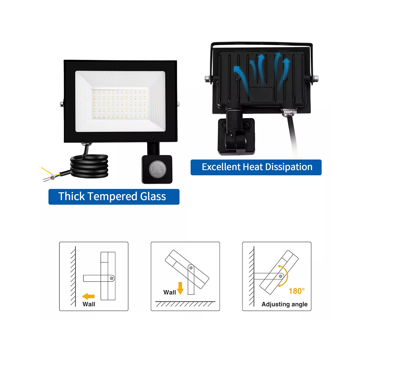 50W LED PIR Motion Sensor Floodlight – IP66 Waterproof Security Outdoor ...