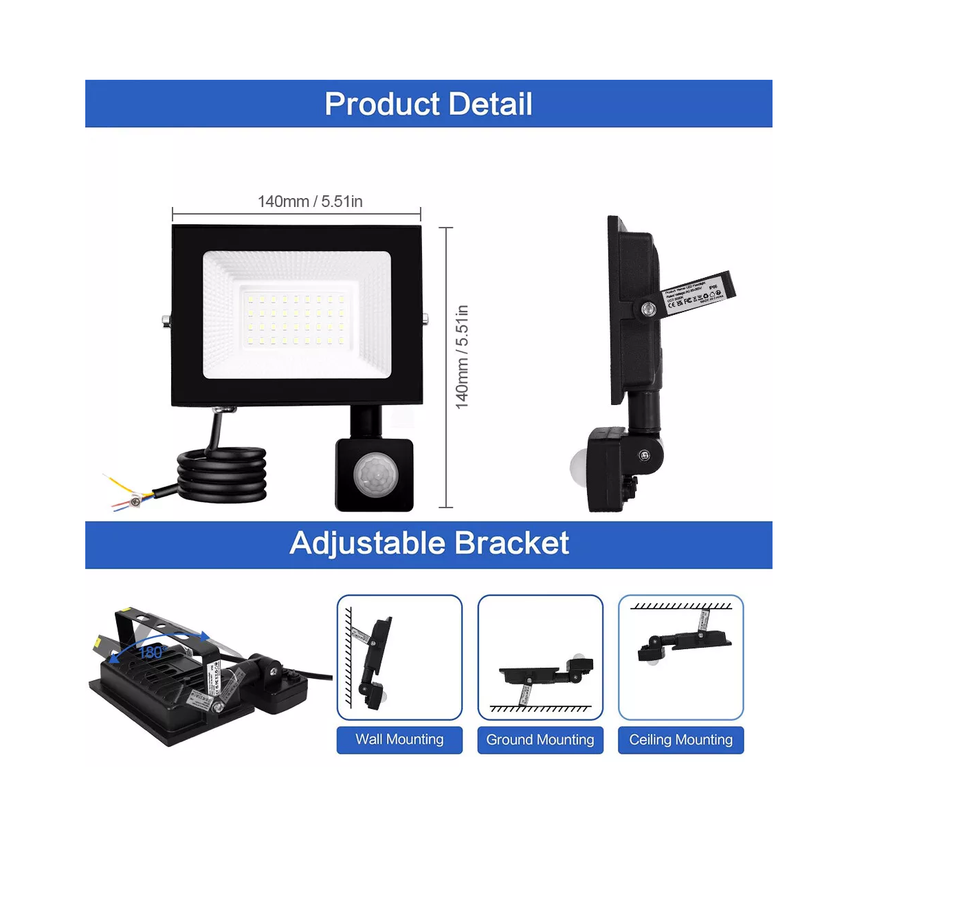 50W LED PIR Motion Sensor Floodlight – IP66 Waterproof Security Outdoor ...
