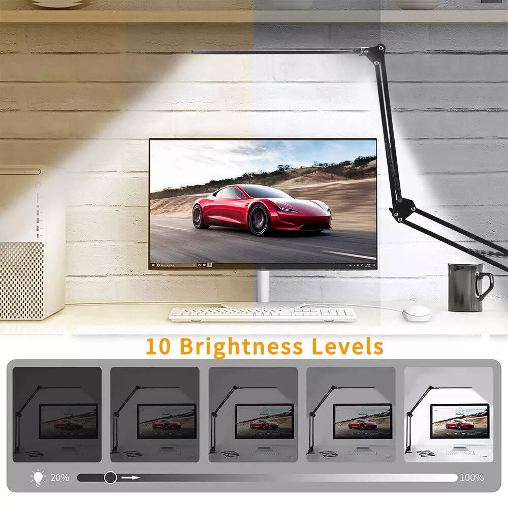 LED Clip-On Desk Lamp – Dimmable Swing Arm Workbench & Study Light