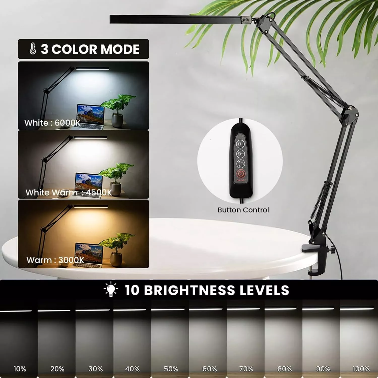 LED Clip-On Desk Lamp – Dimmable Swing Arm Workbench & Study Light