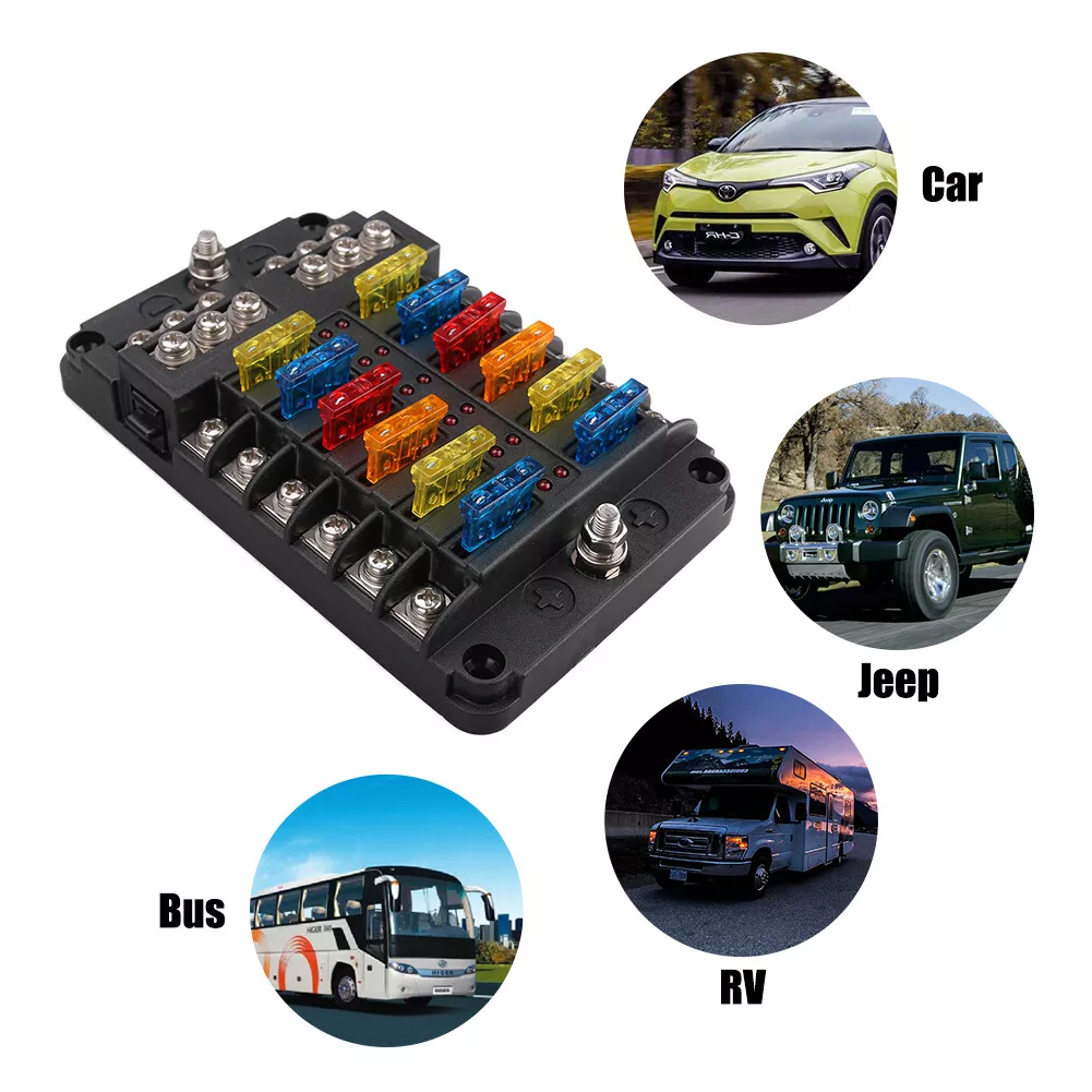 12-Way Blade Fuse Box with LED Indicator – 12V/32V Automotive & Marine ...