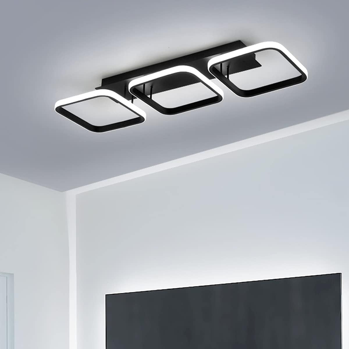 Modern LED 3-Square Ceiling Light Fixture – 30W Ultra-Bright Flush ...