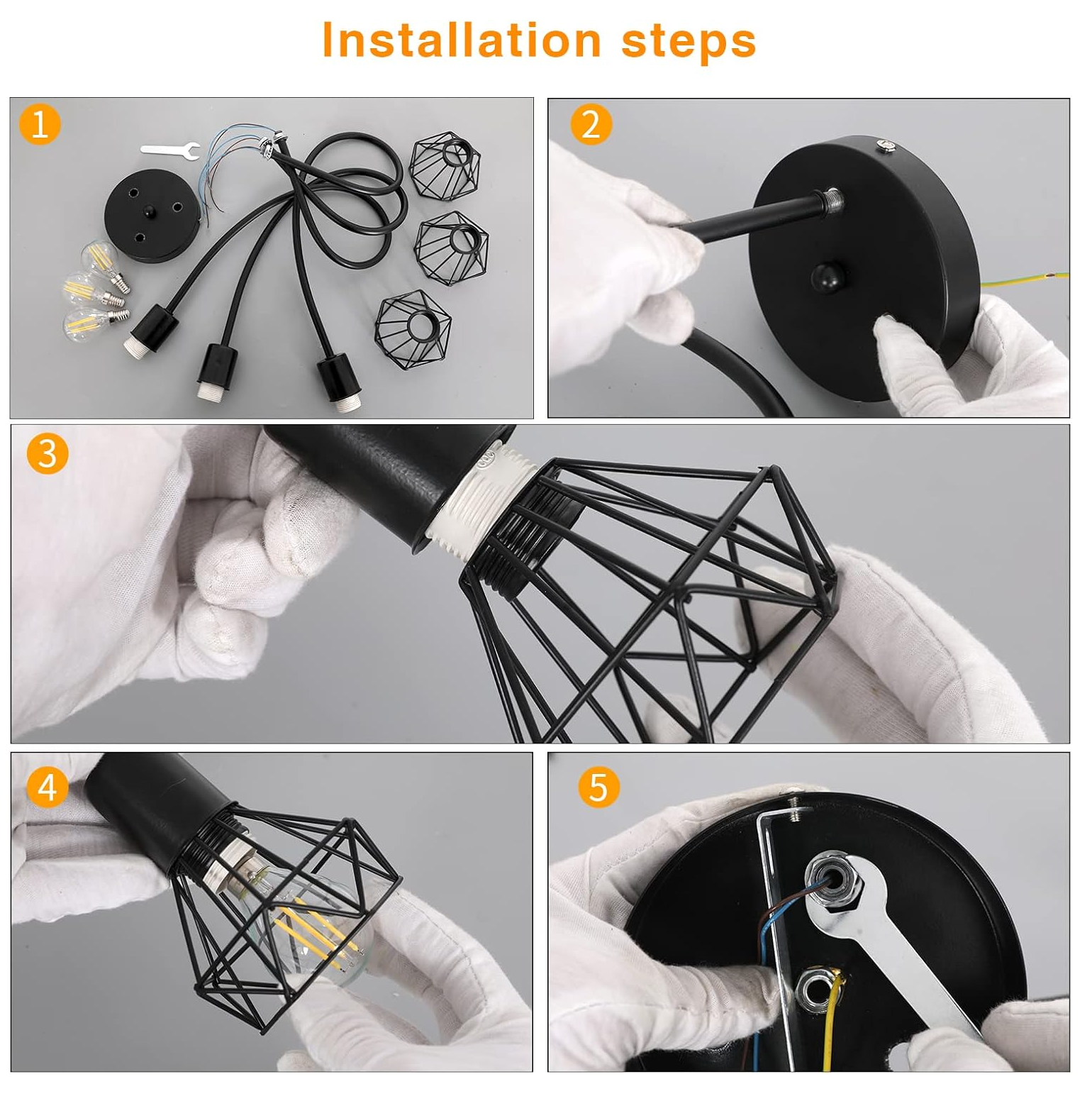 Industrial 3-Way Ceiling Light Chandelier – Retro Black Metal Caged ...