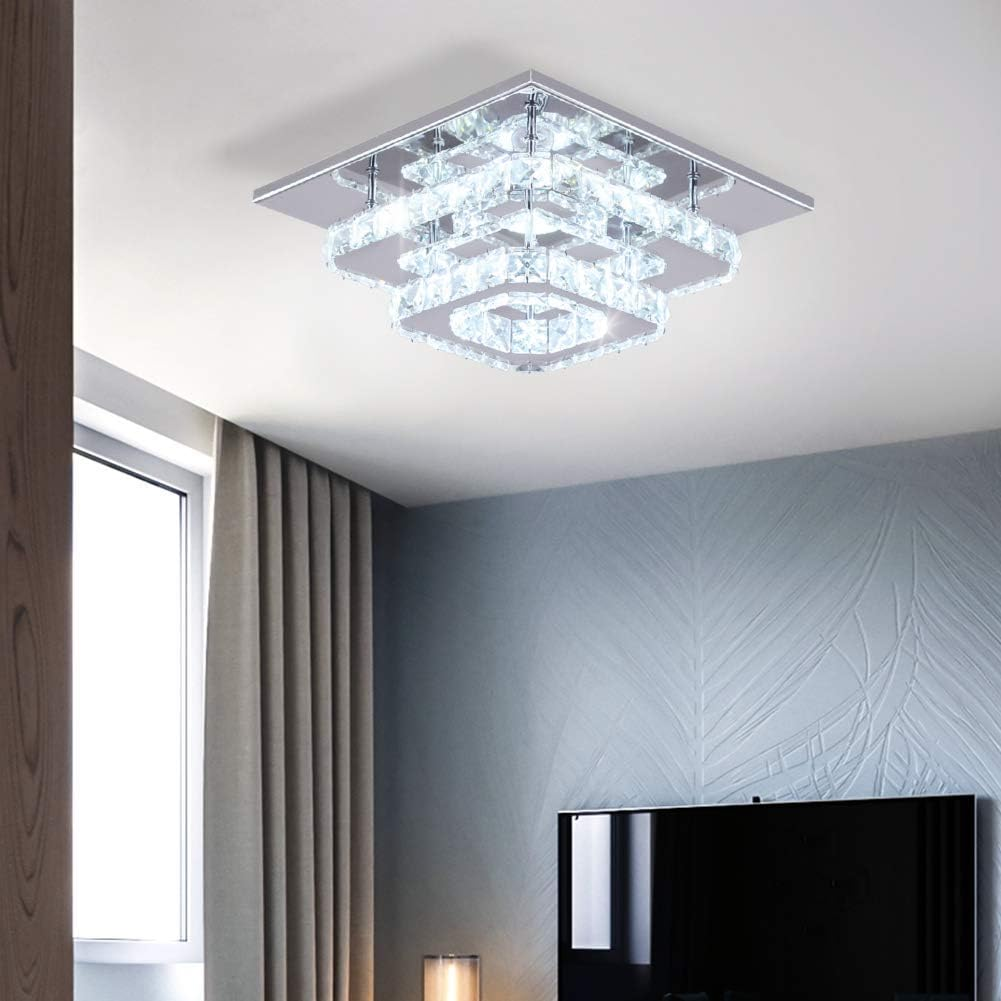 Crystal LED Ceiling Light, Square Flush Mount Chandelier, K9 Crystal ...