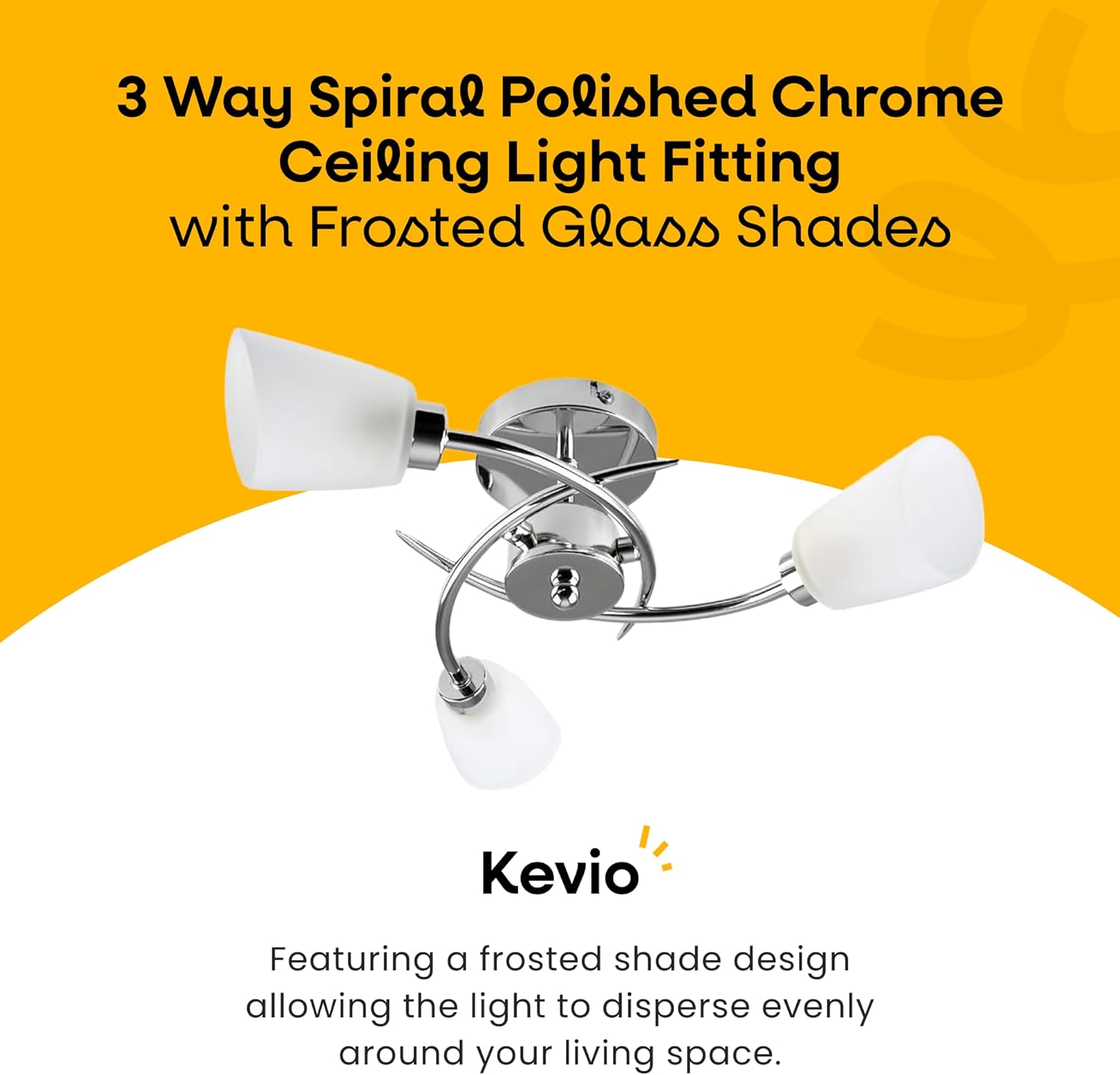 MiniSun Modern 3 Way Spiral Chrome Ceiling Light | Frosted Glass Shades