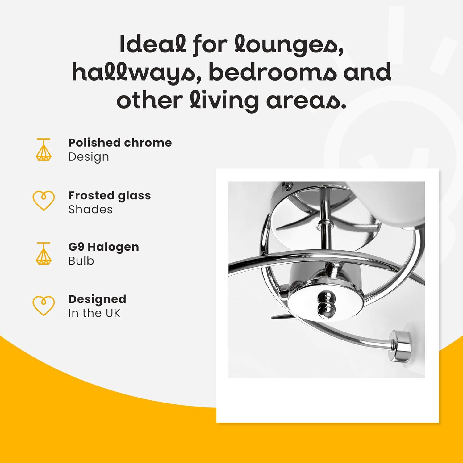 MiniSun Modern 3 Way Spiral Chrome Ceiling Light | Frosted Glass Shades
