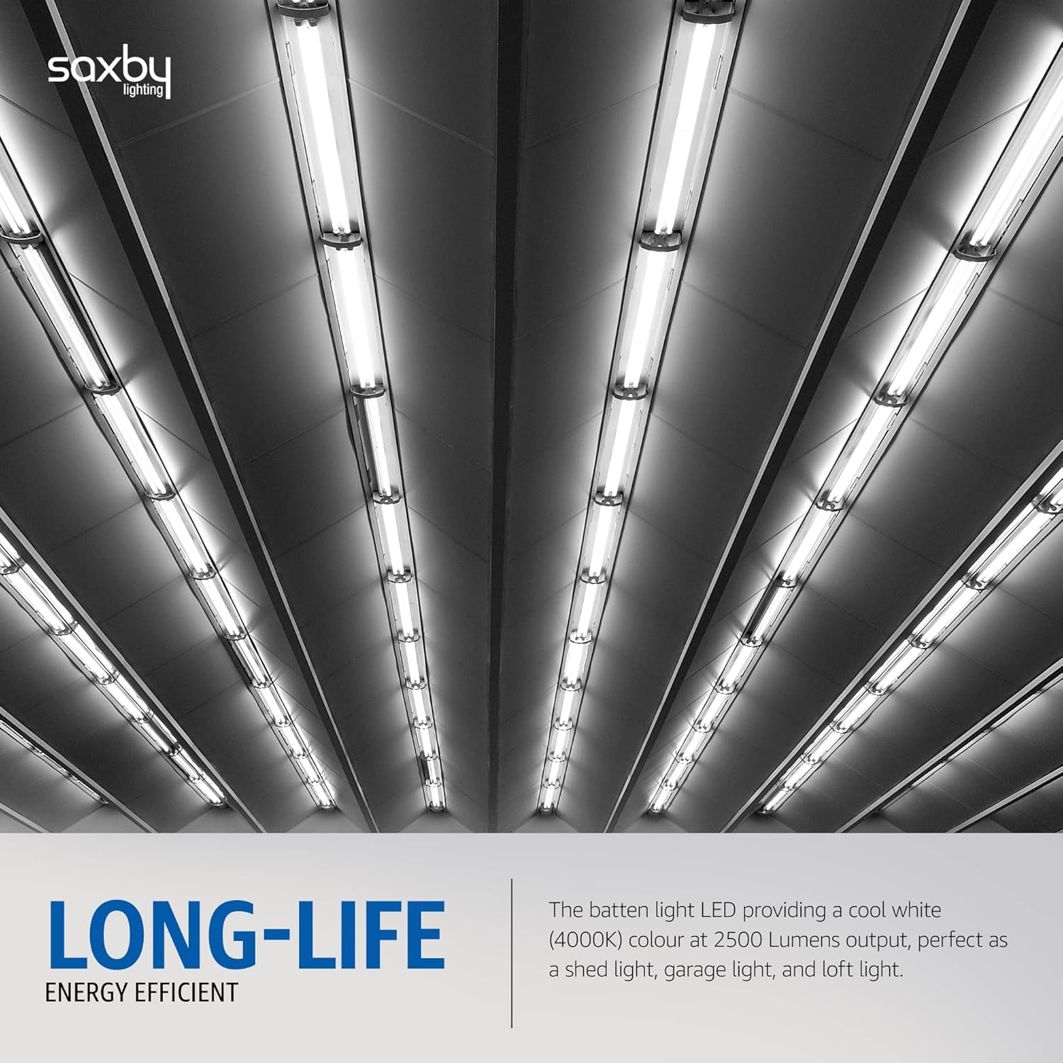 Saxby Ecolinear 5FT LED Batten Light | 4000K Cool White, 22W, IP20 Indoor