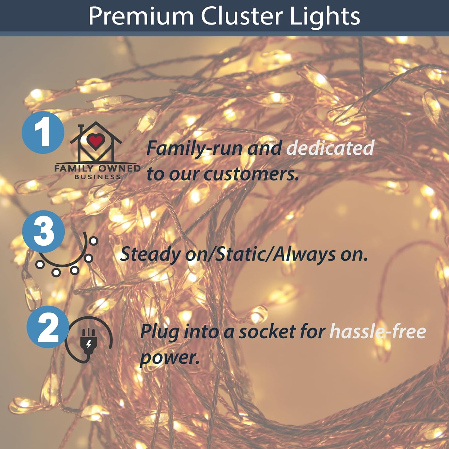 240 LED Copper Wire Cluster Fairy String Lights – Warm White
